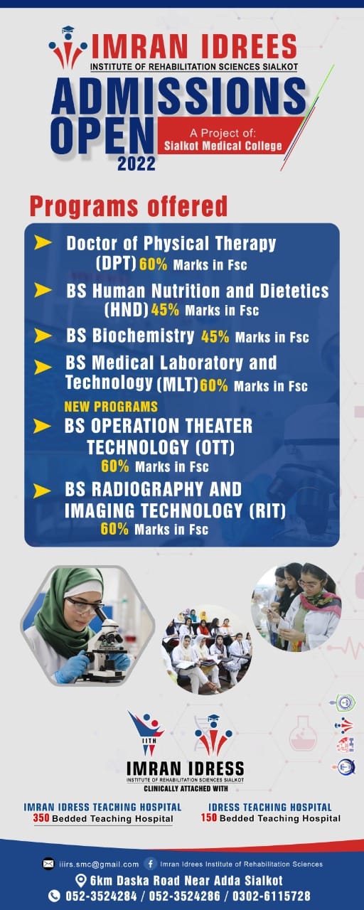 ADMISSION – Imran Idrees Institute of Rehabilitation Sciences